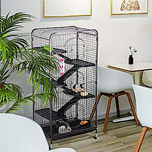 Topeakmart Large 6-Tier Ferret Cage Playpen, 52 Inch Metal Small Animals Hutch with 3 Doors/Bowl/Water Bottle/Tray, Rolling Pet Home for Lovely Chinchilla/Squirrel, Black, Easy Assembly