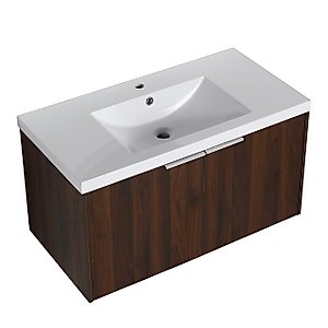 Float Mounting Bathroom Vanity with Sink - 36 Inch Wood Hanging Bath Cabinet with Sink, Soft Close Doors, Modern Bathroom Vanity Set with Top Basin & Storage Cabinet for Apartment Dorm