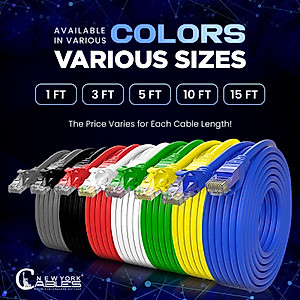 NewYork Cables - 15 Foot Ethernet Cable, UTP Pure Copper 4 Pair, 10 GB Speed Ethernet Patch Cable, 24 AWG Snagless Cat 6 15 ft Ethernet Cable, RJ45 Connector Cat6 Patch Cables Pack of 5