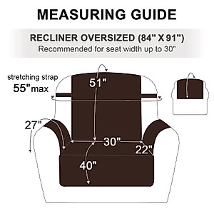 RHF Oversized Recliner Chair Covers for Reclining Chair Reversible Recliner Cover for Large Recliner Quilted Sofa Slipcover Furniture Protector for Dogs (30'' Recliner-Oversized: Chocolate/Beige)