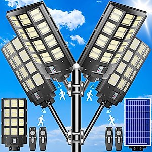 loyoele 4-Pack 3200W Solar Street Light,Solar Street Lights Outdoor Waterproof, 240000LM 7000K Solar Powered Street Light,Dusk to Dawn,with Motion Sensor,LED Wide Angle Lamp