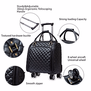 feilario 16in Leather Softside Underseat Carry on Suitcases Expandable Spinner Wheels Travel Luggage