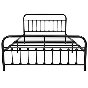 NEEBIRGELIA Black Metal Bed Frame Queen Size with Headboard and Footboard Single Platform Mattress Base,Metal Tube and Iron-Art Bed（Queen,Black）