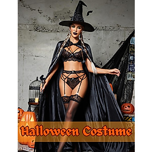 Avidlove Women's Exotic Lingerie Sets with Garter Belts Lace Bra and Panty Sexy Two Piece Negligee,Black,M