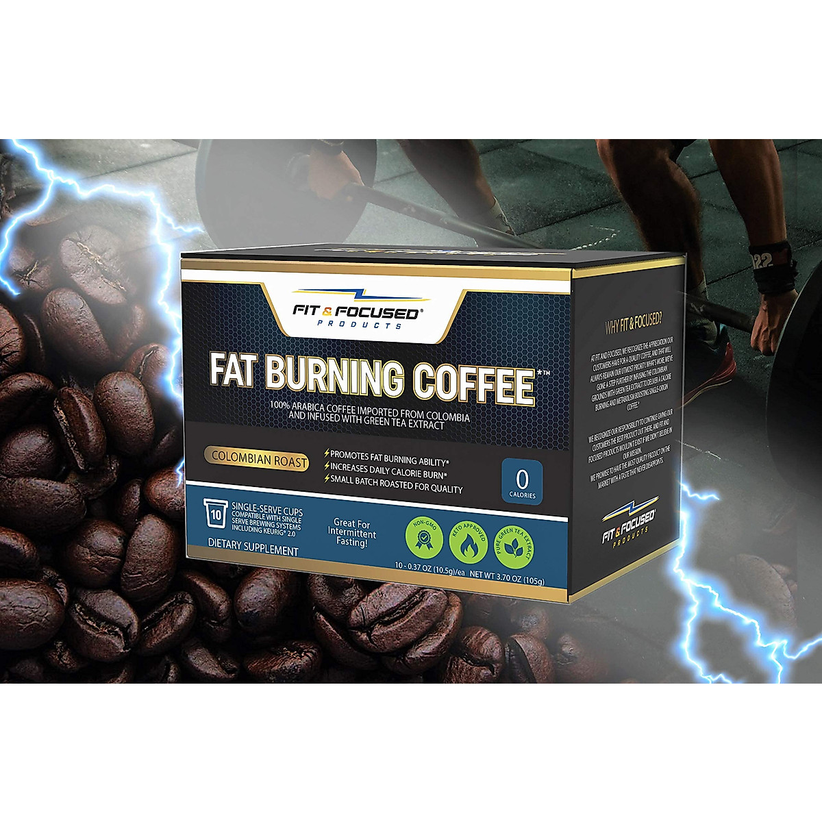 Fat Burning Keto Coffee K Cup Pods- Organic Colombian Roast Infused With Green Tea Antioxidants, Skinny Diet Friendly, Fitness & Weight Loss Friendly