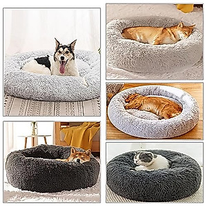 XIEMINLE Donut Cat Bed Anti Anxiety Dog Bed, Fluffy Calming Pet Bed Round Plush Pet Bed for Large Medium Small Dogs and Cats, Dog Sofa Bed with Non-Slip Bottom,80cm/31.5in,Purple
