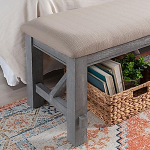 Linon Chester Rustic Farmhouse Bench White Stained, White Finish Farmhouse, Traditional, Rustic