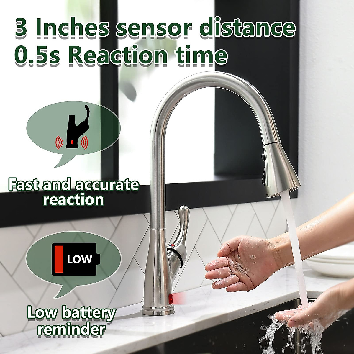 APPASO Touchless Kitchen Faucet Brushed Nickel with Pull Down Sprayer, Motion Sensor Activated Hands-Free Kitchen Faucet, Single Handle Smart Kitchen Sink Faucet