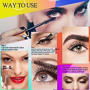 4d Silk Fiber Lash Mascara, SENANA MARINA Eyeliner & Mascara Set - Black Liquid Eyeliner Pencil/Waterproof Mascara - Sky High Mascara Black Volume and Length Lengthening No Clumping