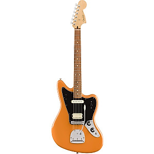 Fender Player Jaguar - Capri Orange Bundle with Hard Case, Cable, Tuner, Strap, Strings, Picks, Capo, Fender Play Online Lessons, and Austin Bazaar Instructional DVD