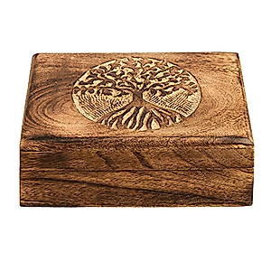 5x7 Tree Of Life Design Wood Jewelry Box Organizer - Handmade Keepsake Celtic Trinket Box - Natural Wood Burn Art - Treasure Memory Box for Ring Bracelet Necklace Earrings Accessories - Home Decor