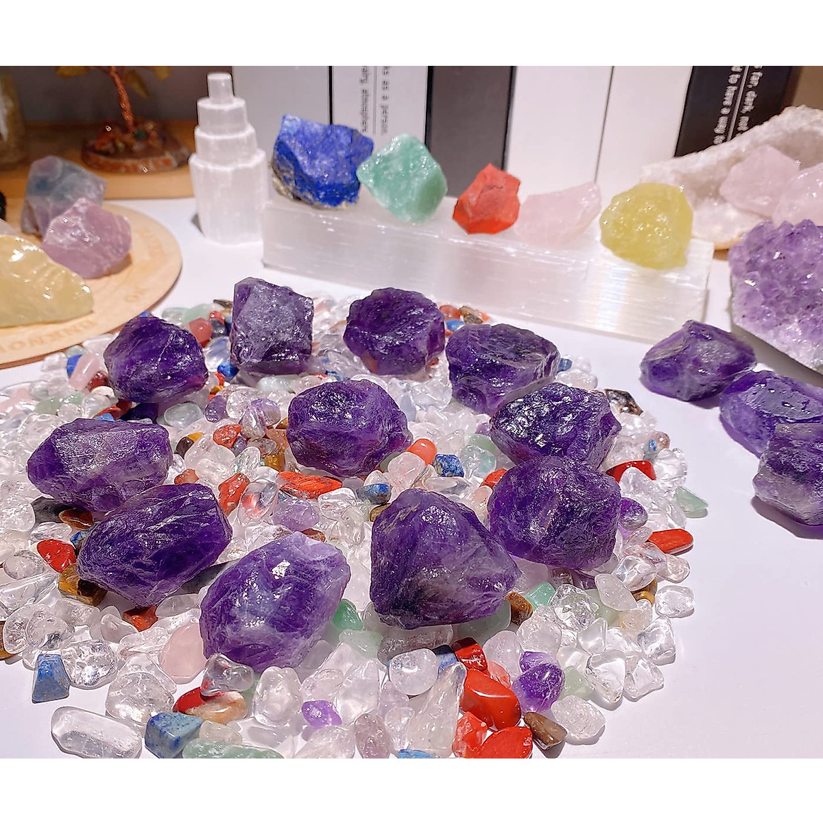 QINJIEJIE Amethyst Crystals Raw Natural Healing Crystal Stones Large 1" Bulk Rough Quartz Rocks Gemstones for Polishing Tumbling Cabbing Fountain Decor Wicca Reiki Stone