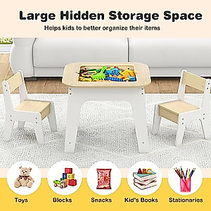 Costzon Kids Table and Chair Set, 3-in-1 Wooden Activity Table with Removable Tabletop, Blackboard & Whiteboard, Storage Space, Toddler Furniture for Arts, Crafts, Nursery, Preschool (Natural)