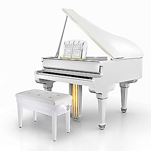 Trisens Adjustable Piano Bench Wooden Piano Stool with Music Storage & Height Adjustable- PU Leather and Solid Wood (White with Music Storage)