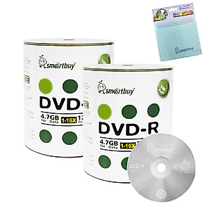 Smartbuy 200-disc 4.7GB/120min 16x DVD-R Logo Top Blank Media Record Disc + Free Micro Fiber Cloth