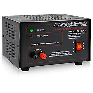 Pyramid Universal Compact Bench Power Supply - 10 Amp Linear Regulated Home Lab Benchtop AC-to-DC 12V Converter w/ 13.8 Volt DC 115V AC 250 Watt Input, Screw Type Terminals, Cooling Fan, LED