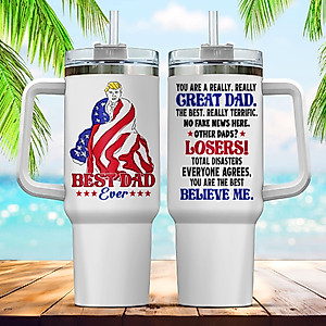 UNILYLY Trump Best Dad Ever, 40 Oz Tumbler With Handle Lid And Straw, Dad Travel Coffee Mug Cup, Trump Gifts, Coffee Day Fathers