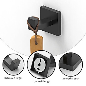 Ruacq Double Towel Hook Matte Black Square Base Bathroom Robe Towel Holder Hand Towel Hanger Stainless Steel Modern Wall Mounted