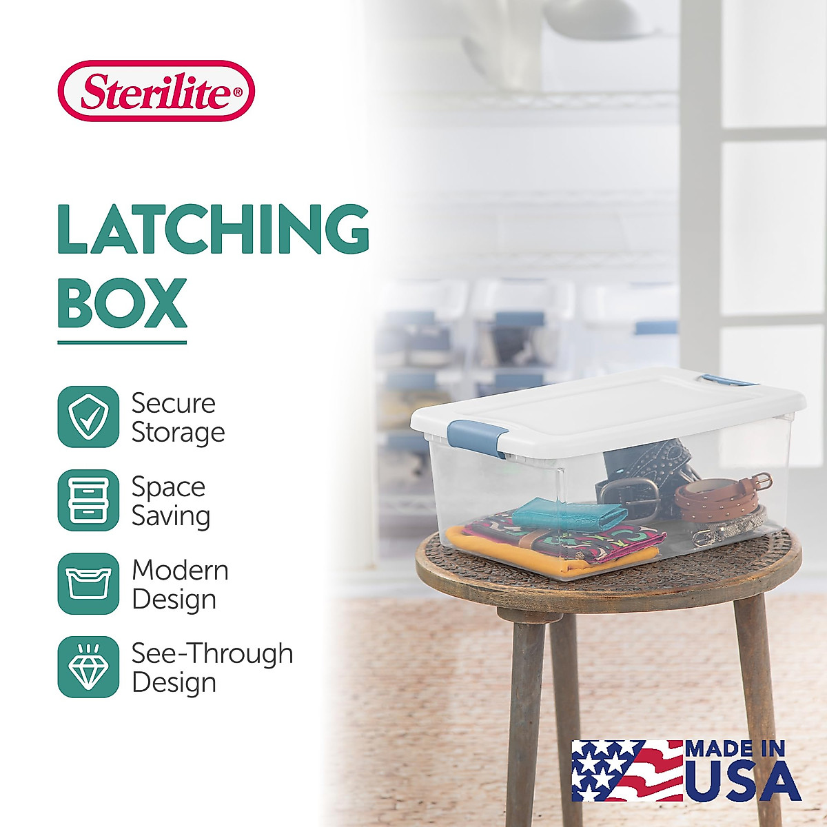Sterilite 15 Qt./14 L Latching Box Clears, Quart, White, 12 Piece