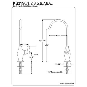 Kingston Brass KS3190AL Ks3190Al Restoration 1/4 Turn Water Filtration Faucet, 4-5/8" In Spout Reach, Matte Black