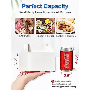 Shallive 30 Pcs White Small Party Treat Boxes, Blank Candy Cookies Gift Box DIY Favor Goodie Bags Snack Goodies Cardboard Gable Box with Handles for Kids Birthday Party Cupcakes Cocoa Bombs Baby Shower Decoration