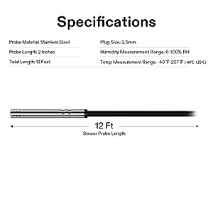 VIVOSUN Temperature & Humidity Sensor Probe, Waterproof Stainless Steel Environmental Monitoring Probe for GrowHub Controller E42/E42A, AeroLab THB1/THB1S, 12ft