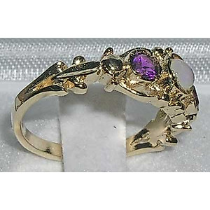 LetsBuyGold 14k Yellow Gold Real Genuine Opal & Amethyst Womens Band Ring - Size 10
