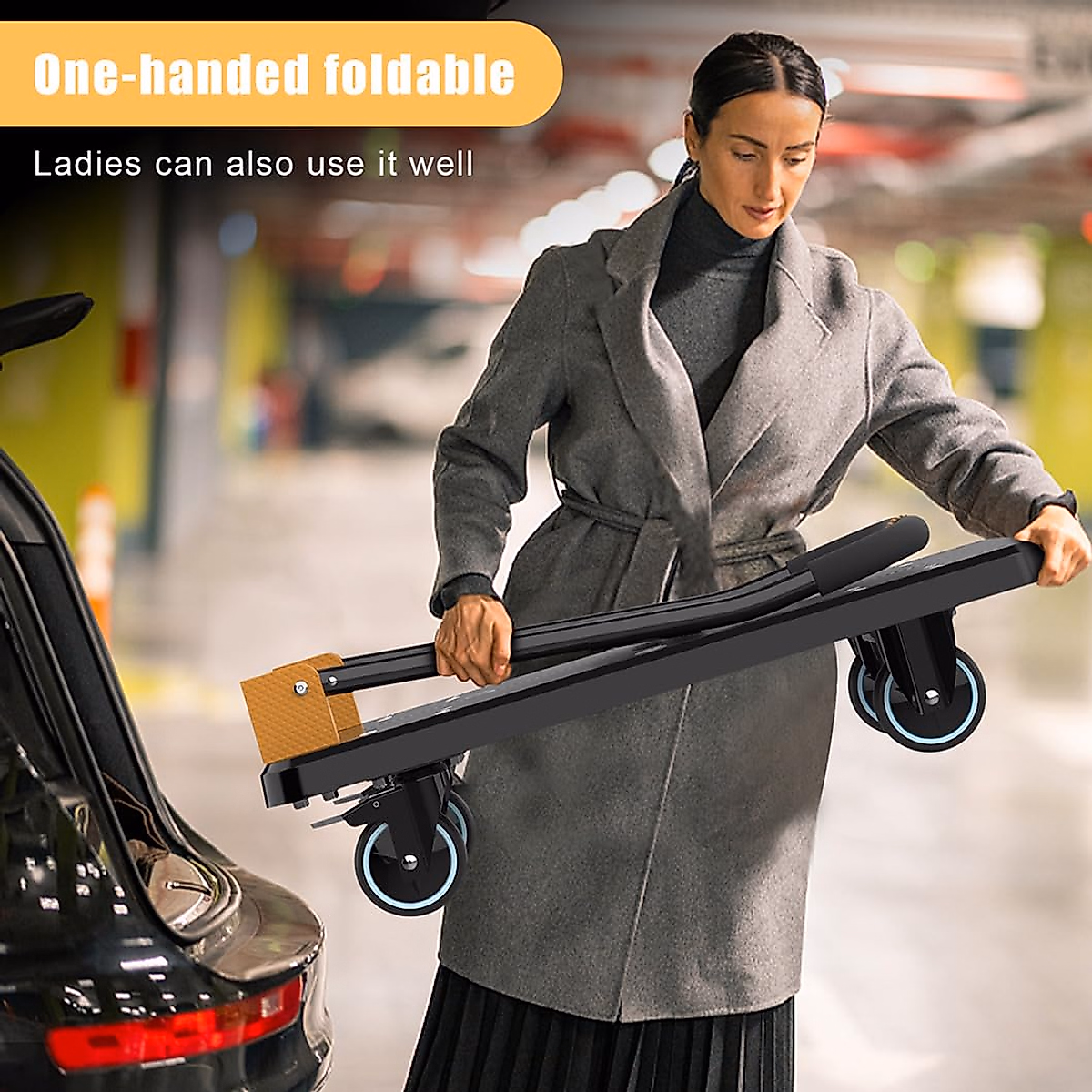 Eewudwok Dolly Cart, Platform Truck Push Cart with 770 Lbs Capacity, Silent Wheels, One-Handed Folding, Large Flat Hand Truck Trolley for Moving Shopping Storage (L)