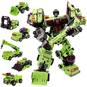 NBK Deformation Oversize Toys Robot Devastator Engineering Combiner 6 in 1 Action Figure Car Truck Model Gift for Kids Boys (Green)
