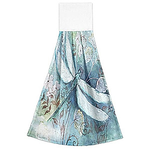 Blue Dragonfly Hand Towel 2 Pack Watercolor Flower Hanging Tie Towels Soft Absorbent Tea Bar Towels for Kitchen Gym Hotel