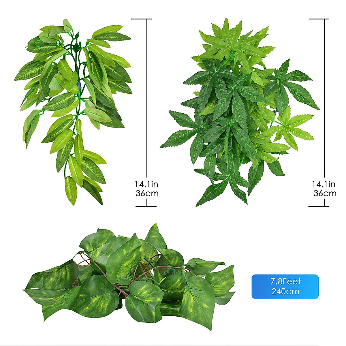 KATUMO Reptile Plants, 3PCS Amphibian Hanging Plants with Suction Cup for Lizards, Geckos, Bearded Dragons, Snake, Hermit Crab Tank Pets Habitat Decorations