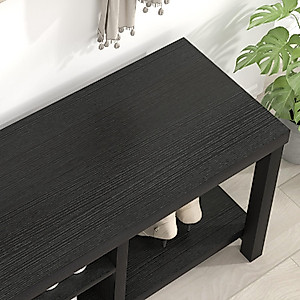 EXCEFUR Shoe Bench, Rustic Wooden Storage Bench for Entryway Hallway, Industrial Indoor Shoe Rack Bench Seat for Living Room Bedroom, 43.3 Inch Black