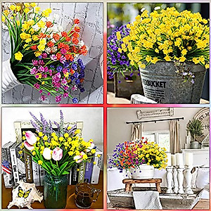 Grunyia Artificial Flowers, 20 Bundles Outdoor Fake Flowers for Decoration UV Resistant Faux Plastic Plants Garden Porch Window Box Décor (Blue)