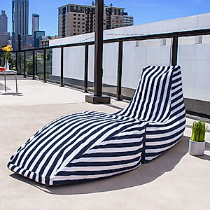 Jaxx Prado Outdoor Bean Bag Chaise Lounge Chair, Navy Stripes