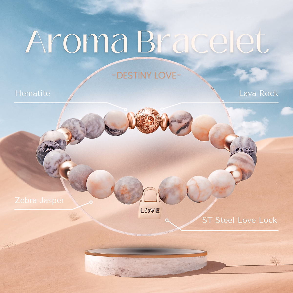 Aromatherapy Bracelet and Lavender Essential Oil Gift Set, Chakra Crystal Beaded Bracelets for Women, Pink Zebra Jasper Love Lock and Lava Diffuser, Self Care Mindfulness Birthday Gifts