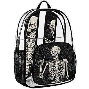 bisibuy Skull Marble Pattern Clear Backpack Stadium Approved Heavy Duty PVC Transparent Backpacks Large See Through Bag for Work Travel Sports Events Concerts