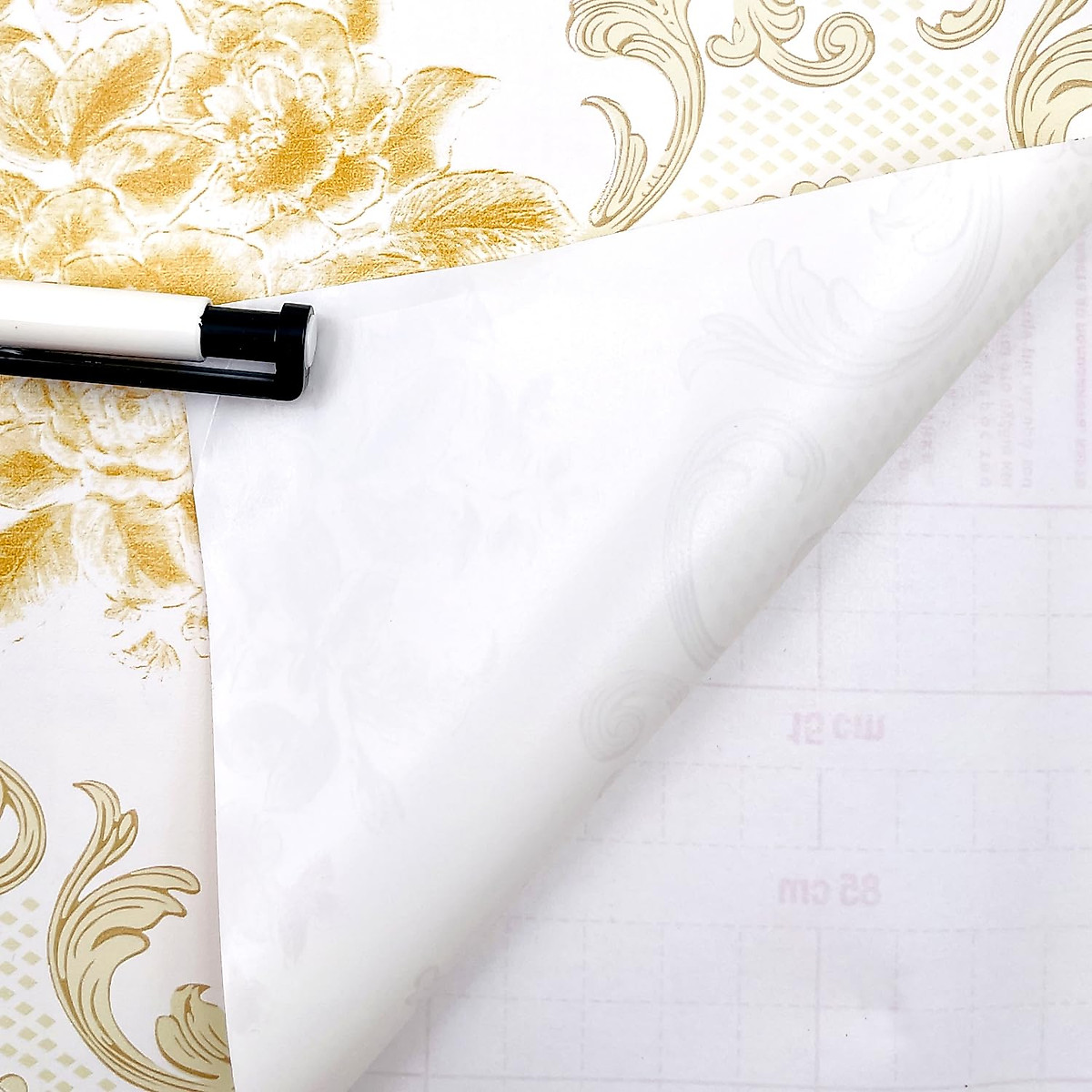 LovingWay 14.7 feet Wallpaper Roll Vintage Shelf Liner Self-Adhesive 17.7x177 Inch Drawer Covering PVC Paper Upgrade Old Furnitures Looking Yellow Damask