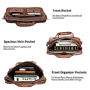 seyfocnia Mens Laptop Bag,15.6 Inch Leather Messenger Bag Water Resistant Business Travel Briefcase, Work Computer Bag Satchel Bag Husband Gifts(Brown