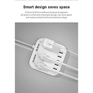 Power Strip, 3 Outlets, 4 USB Charging Ports, 1 USB-C Port, 5Ft Braided Extension Cord. Wall or Desk. Home Office Travel