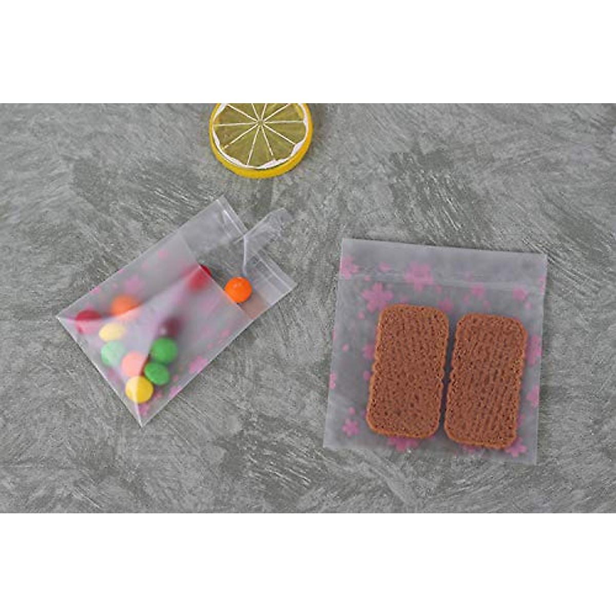 NF Orange 200 Pieces Self Adhesive Cookie Bags Candy Bags Party Favor Bags Treat Bags gift bag (Cherry blossoms)