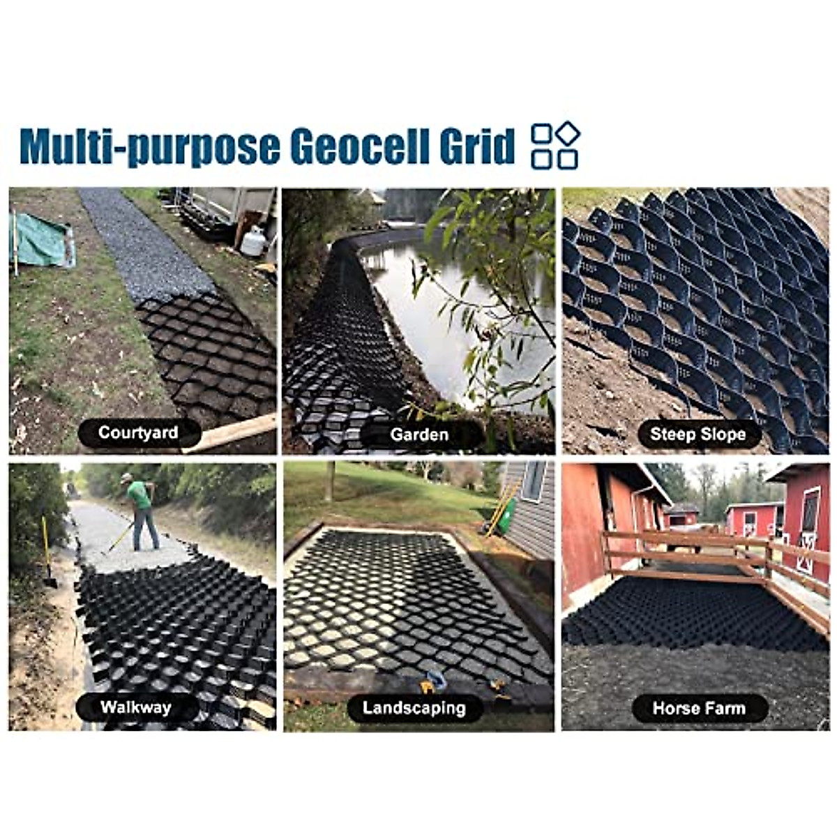 ZIMGOD Pea Gravel Grid Paving Stabilizer, Geocell Ground Grid 2" Depth, Polyethylene Geo Grid Pavers, for Garden Pathway Driveways Subgrade Work (Size : 3m x 4m (10ft x 13ft))