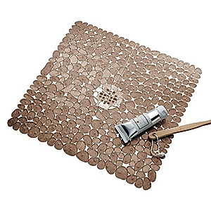 iDesign Plastic Suction Cup Non-Slip Bath Mat, The Pebblz Collection - 22” x 22”, Amber Brown