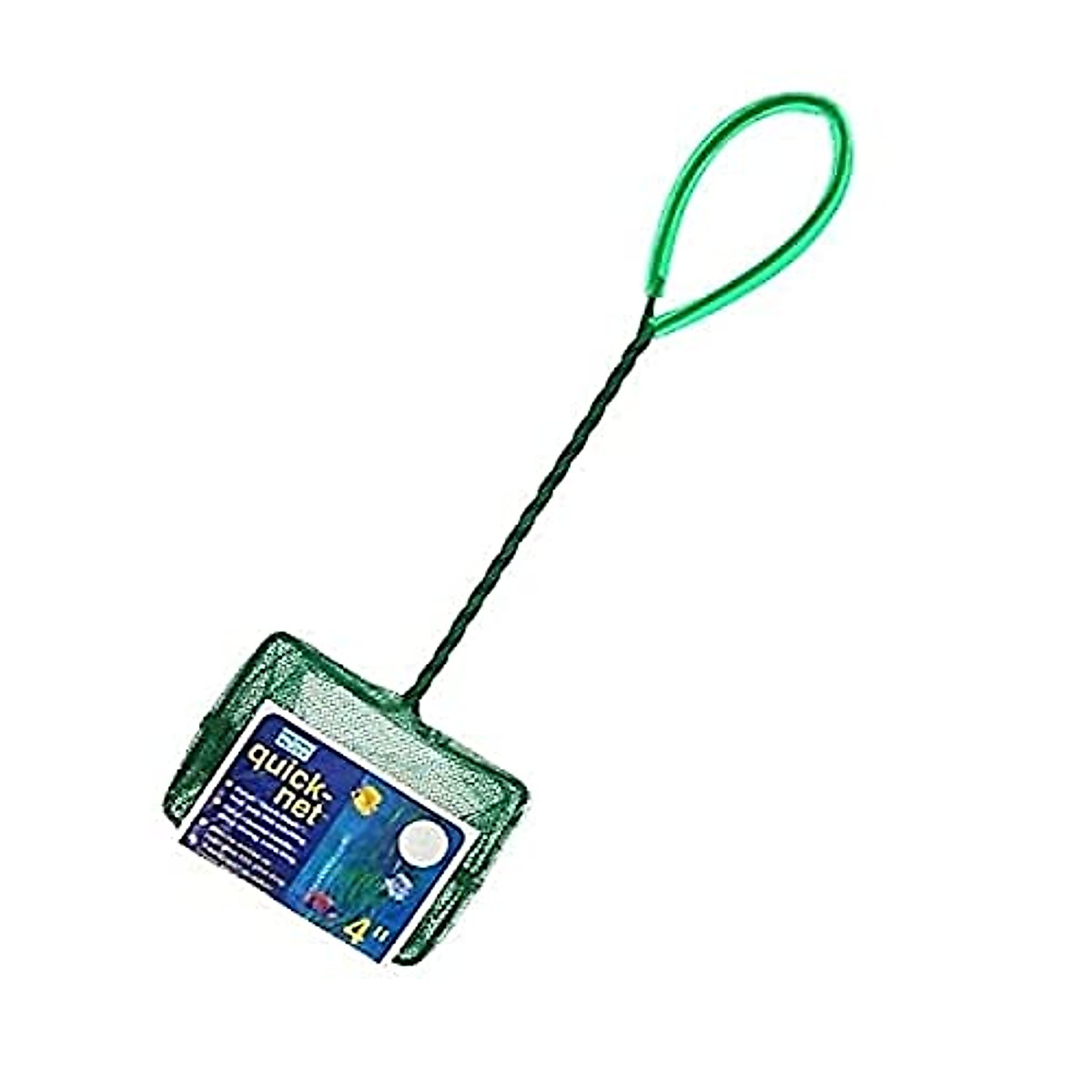PENN-PLAX Quick-Net Aquarium Fish Net – Durable, Strong, and Safe – Color May Vary (Blue, Red, or Green) – 4” x 3” Net – 10” Handle