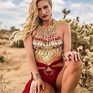 CanB Boho Body Chains Bra Sexy Rhinestone Bikini Bra Body Halter Backless Sequins Chain Charm Summer Beach Bikini Nightclub Chain Body Accessories Jewelry for Women and Girls