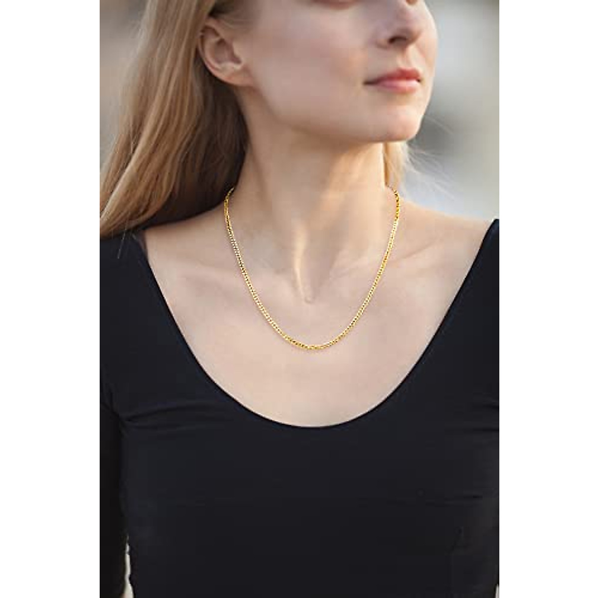 Fiusem 3.5mm Gold Plated Chain for Men, Diamond Cut Stainless Steel Cuban Chain, Miami Cuban Link Gold Chain Necklace for Women Men, Mens Chain 20 Inch