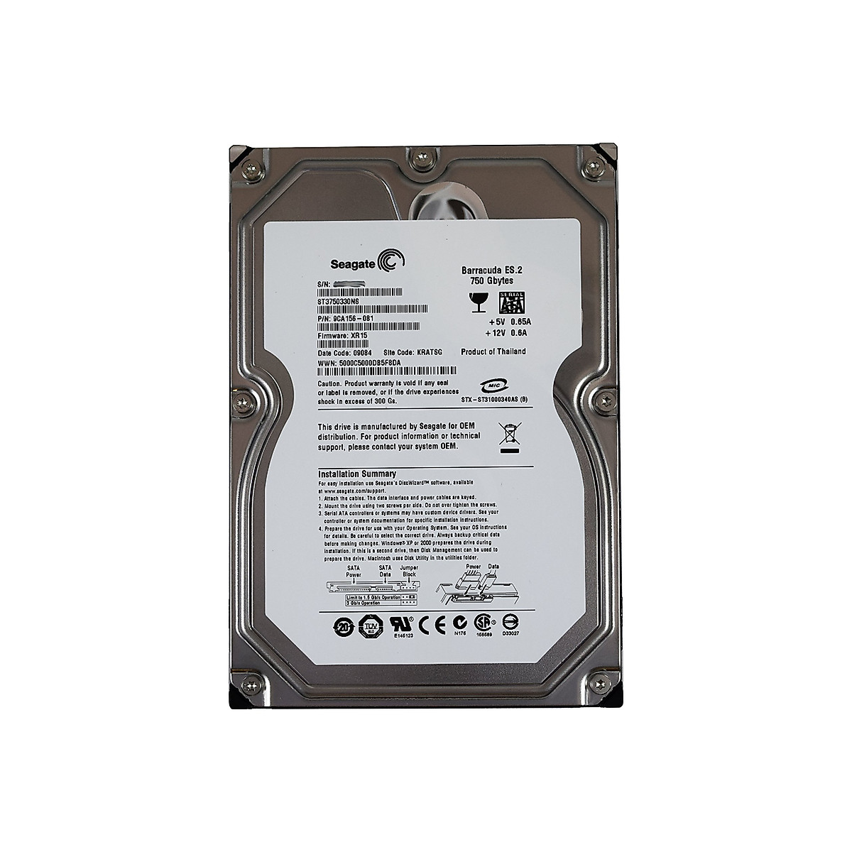 Seagate Barracuda ES 750 GB 7200RPM SATA 3Gb/s 32 MB Cache 3.5 Inch Internal Hard Drive ST3750330NS-Bare Drive
