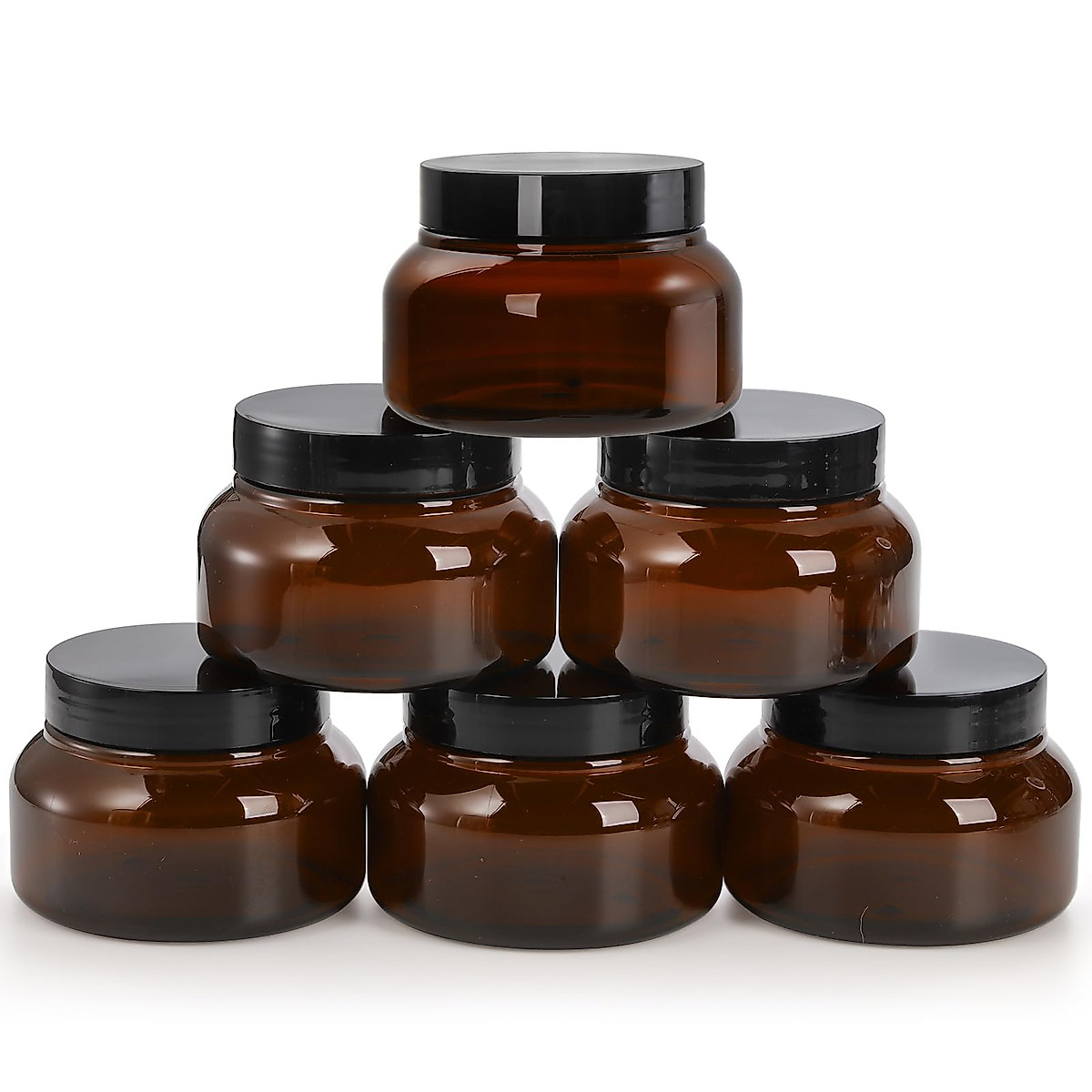 Yarlung 16 Pack 8 Oz Plastic Containers with Lids, Brown Body Butter Containers Empty Refillable, Amber Body Scrub Jars Round Low Profile Samples Jars for Lotion, Sugar Scrub, Cream