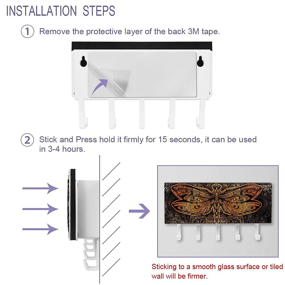 Coat and Hat Hook Rail Wall Hooks, Leather Hook Rack Wall Mounted, Hooks for Hanging Towel Key Purse Kitchenware Dragonfly