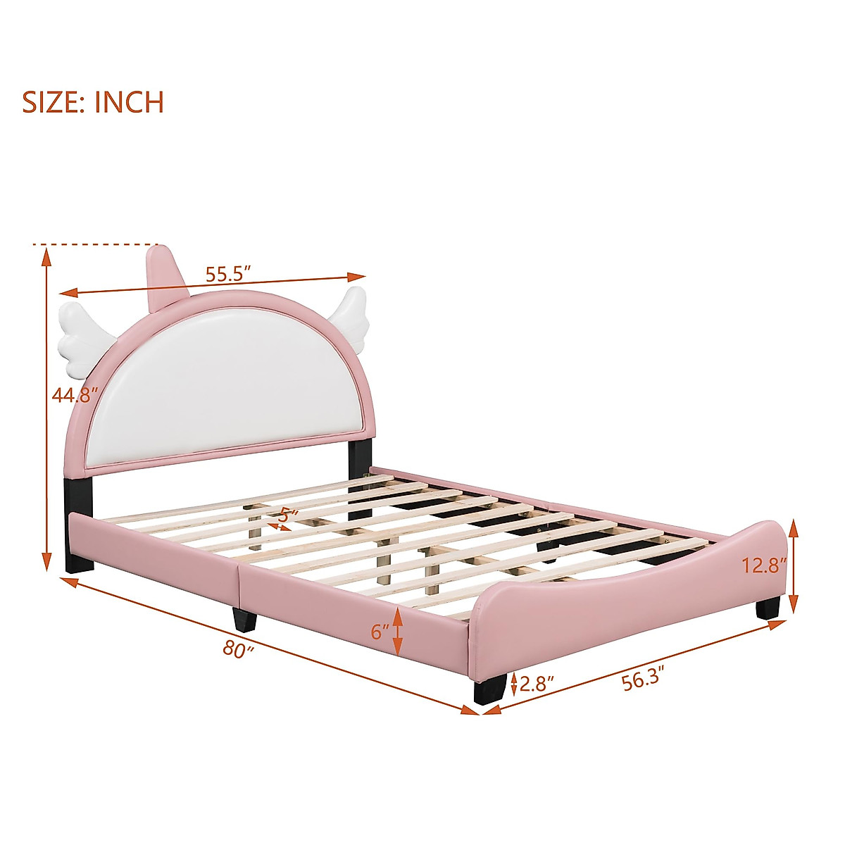 Bellemave Full Size Princess Bed Frame with Unicorn Shape Headboard,PU Upholstered Princess Full Bed for Girls,Kids Full Platform Bed(Full,Pink)