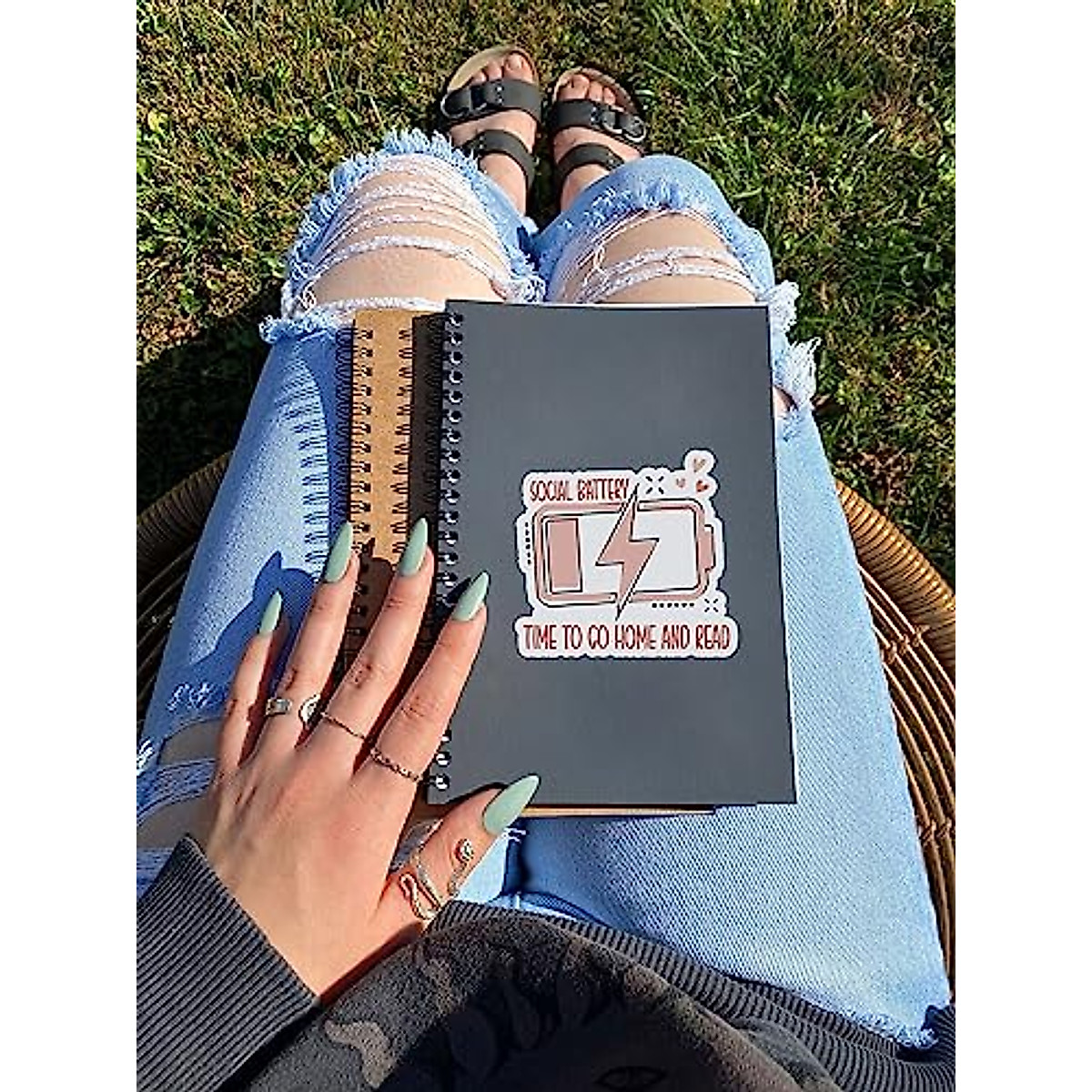 Miraki Social Battery Time to Go Home and Read Sticker, Kindle Stickers, Water Assitant Die-Cut Vinyl Stickers Decals for Laptop Phone Kindle Journal Water Bottles, Stickers